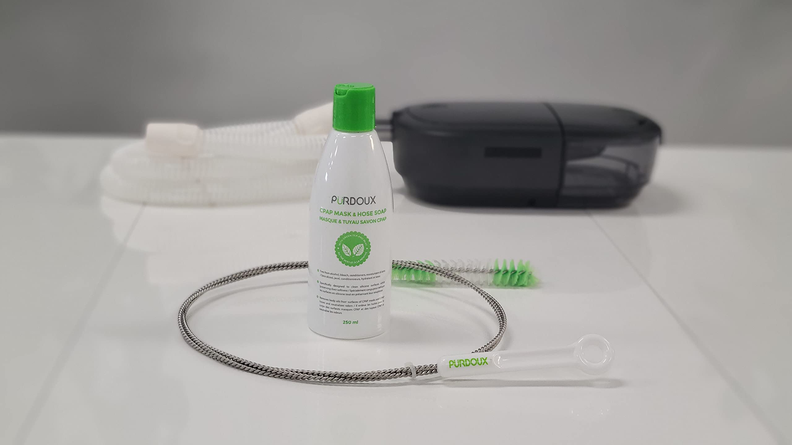 PURDOUX™ CPAP Mask & Hose Cleaning Soap (Pack of 3 Bottles, 250 ml / 8.4 oz Each) (3 x Green Tea-Mint Scent)