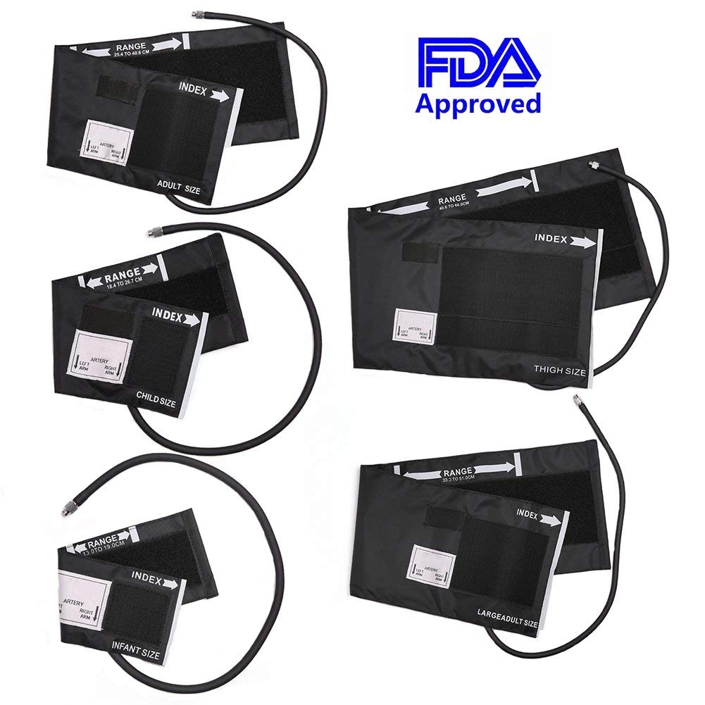 LINE2design Blood Pressure Aneroid Kit System - EMS Emergency Portable Travel Size First Aid Large Adult-Child Manual BP Universal Cuffs Kit-5 with 5 Different Sized Durable Cuffs Trauma Kits