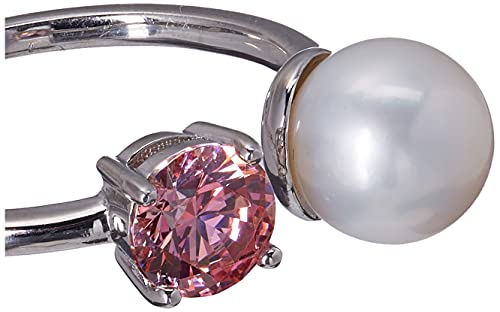 Amazon Essentials Platinum-Plated Sterling Silver Freshwater Pearl Open with Fancy Pink Infinite Elements Cubic Zirconia Accents Ring, Size 8 (previously Amazon Collection)