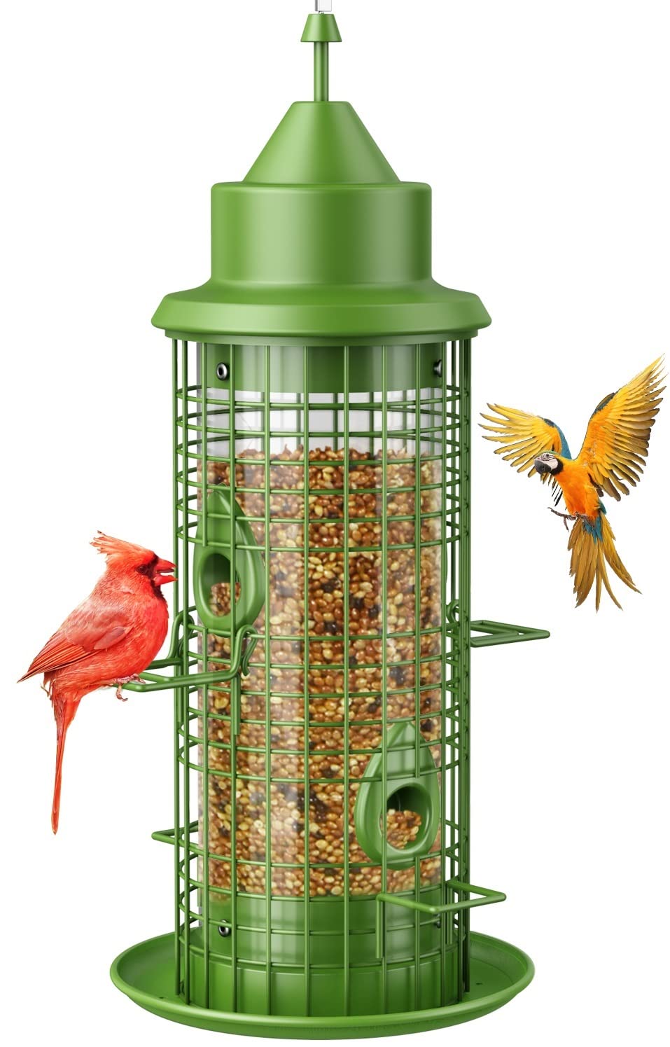 Bird Feeders for Outdoors Hanging, Squirrel Proof Wild Bird Feeder for Outside, Metal Hanging Bird Seed Feeders for Cardinal, Finch, Sparrow, Blue Jay, 3LBs, 4 Ports, Chew-Proof, Weather-Resistant