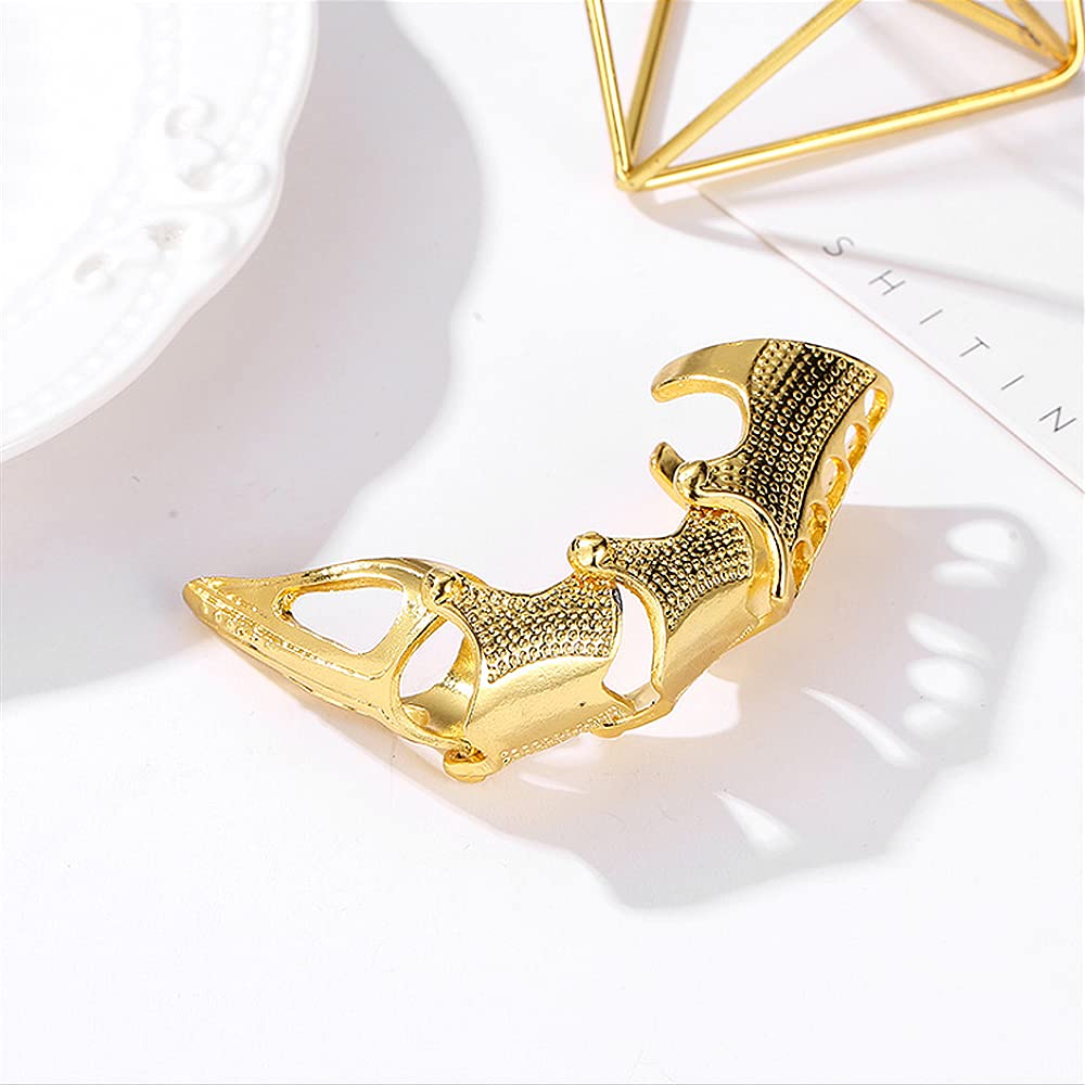 ABJFJE Punk Rock Armor Knuckle Joint Full Finger Double Loop Ring Gothic Activity Rings Halloween Cosplay Costume Accessories Jewelry for Men Women (Gold)