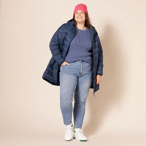 Amazon Essentials Women's Lightweight Water-Resistant Hooded Puffer Coat (Available in Plus Size), Navy, Large
