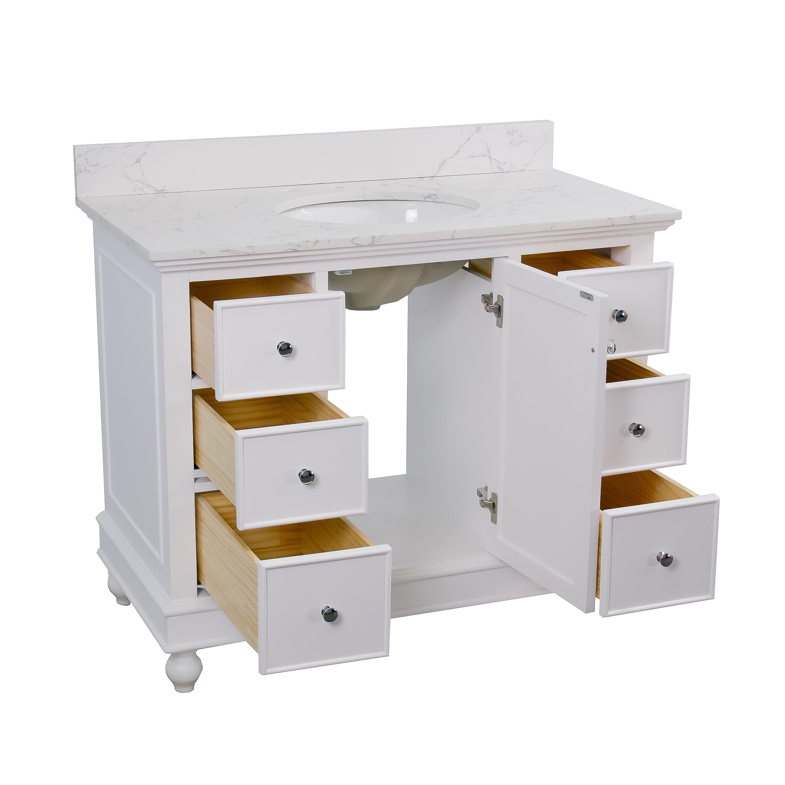 Bella 42-inch Bathroom Vanity (Engineered Marble/White): Includes White Cabinet with Engineered Marble Countertop and White Ceramic Sink