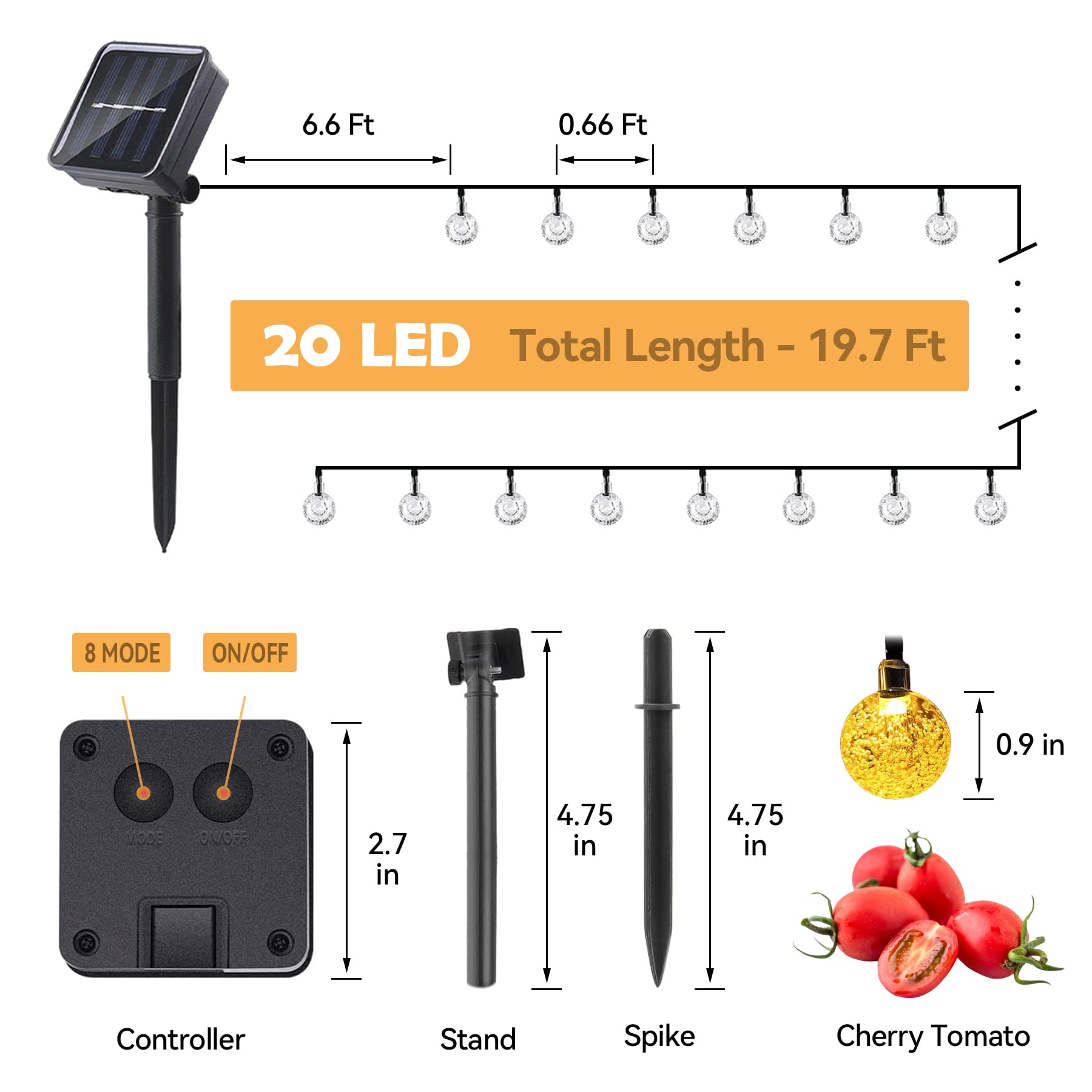 ITICdecor Solar String Lights Outdoor 20 LED Crystal Globe Light Outdoor Waterproof Decorations Solar Powered Patio Lights for Garden Parterre Terrace Decor (Warm White)