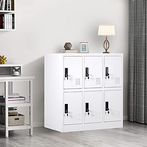 STECAN 6 Doors Metal Locker Employees Steel Storage Lockers for School,Home, Office,Gym, Kids Locker(White)