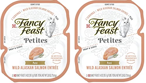Fancy Feast Petites Wet Cat Food Variety Pack (24 Servings/12 Pack/6 Flavors) Salmon, Chicken, Whitefish, Tuna, Salmon, Grilled Chicken with Rice with LarasBundle Sticker