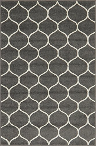 Unique Loom Trellis Frieze Collection Area Rug - Rounded (4' 1" x 6' 1", Dark Gray/ Ivory)
