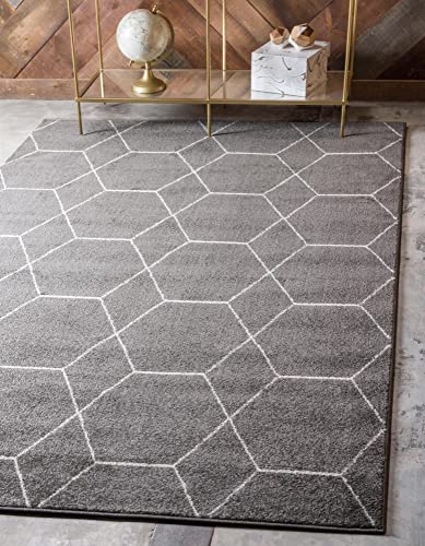 Unique Loom Trellis Frieze Collection Area Rug - Geometric (4' 1" x 6' 1", Dark Gray/ Ivory)