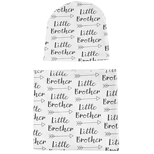 Newborn Swaddle Blanket with Beanie Set,Soft Stretchy Blanket for 0-3 Months Baby Boys and Girls (Brother)