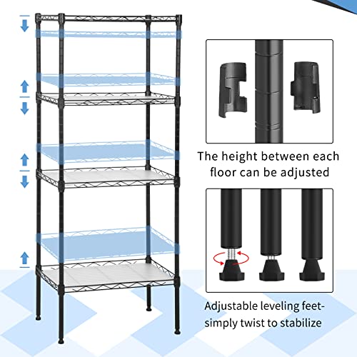 YYkokocat 4-Tier Wire Shelving Unit 44" H x 18L x 12D Metal Shelves for Storage with Shelf Liners Adjustable Small Storage Rack Shelf Organizer for Closet Pantry Kitchen, 600Lb Capacity, Black