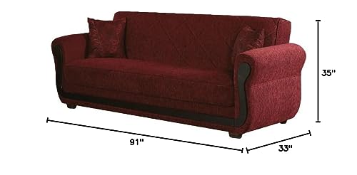 Beyan Signature Empire Furniture USA Park Ave Collection Convertible Sofa Bed with Storage Space and Includes 2 Pillows, Red