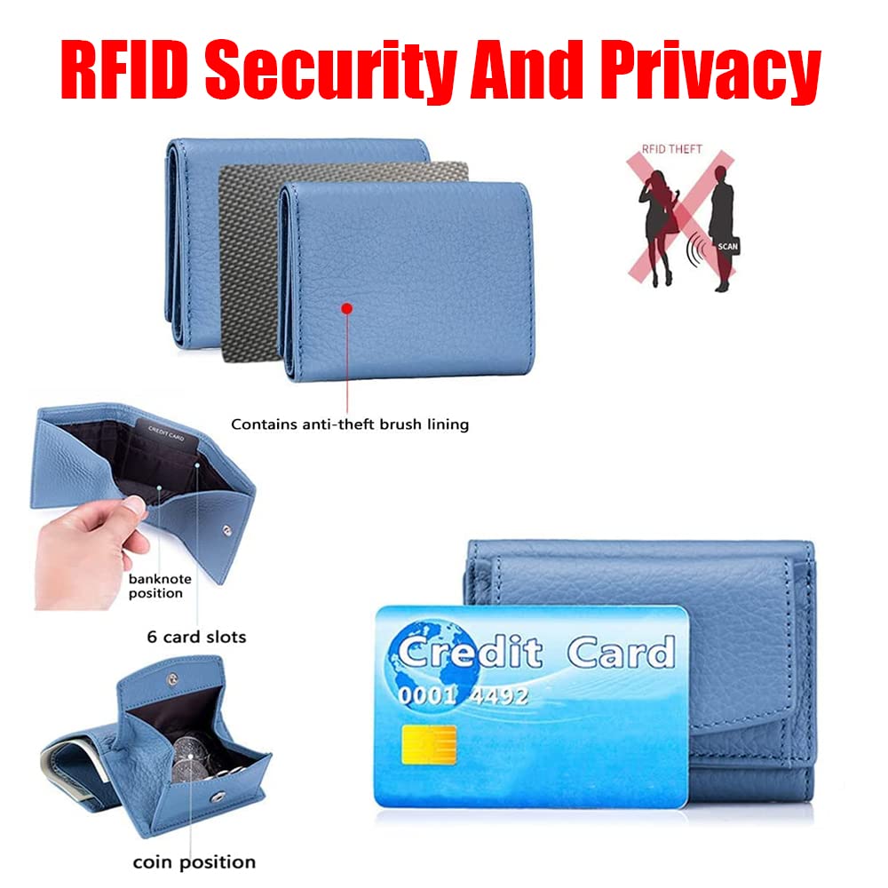 ARSHUN 2023 New Genuine Leather RFID Blocking Card Holder Organizer Pocket Mini Wallet, Foldable Slim Compact Wallet. (Blue)