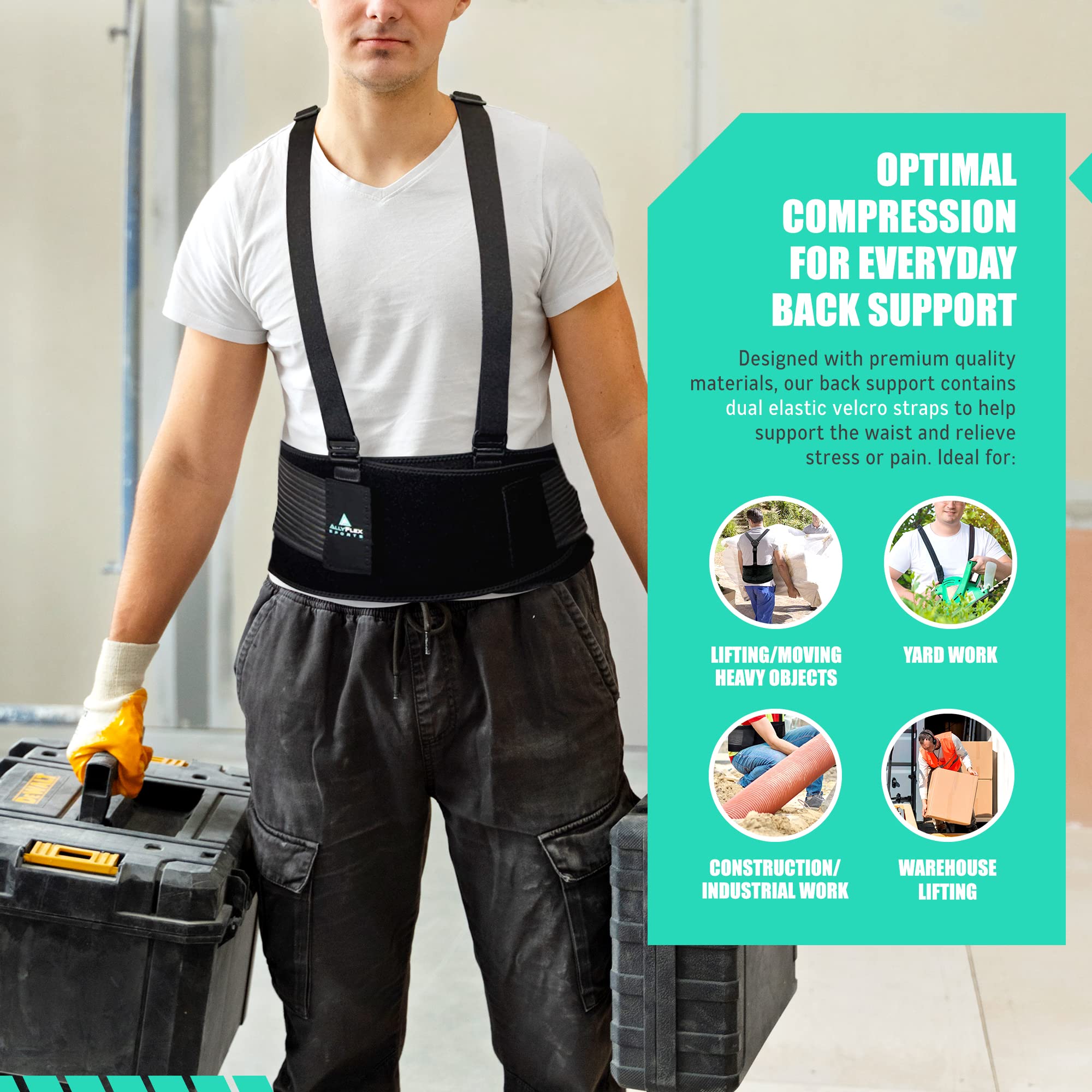 AllyFlex Sports® Back Brace For Lifting Work Y-shape Suspenders Safety Belt With Dual 3D Lumbar Support Relieve Pain, Prevent Injury (M (30'' - 37''))