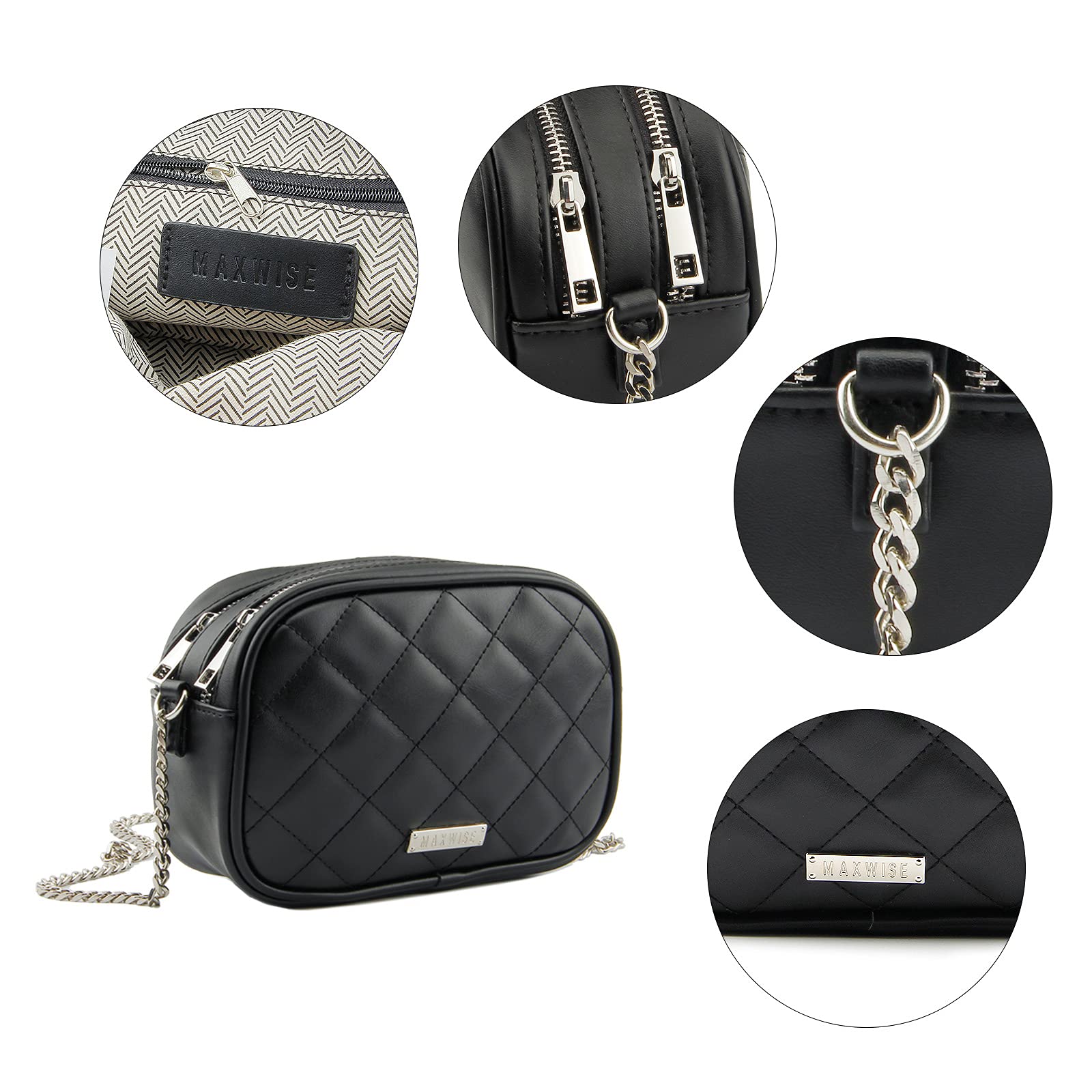 MAXWISE Quilted Crossbody Bags Crossbody Purse Small Crossbody Shoulder Bag with Chain Strap Side Purse for Women