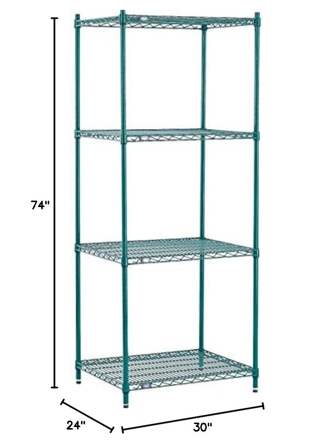Nexel Poly-Green Adjustable Wire Shelving Unit, 4 Tier, Heavy Duty Commerical Storage Organizer Wire Rack, 24" x 30" x 74", Green