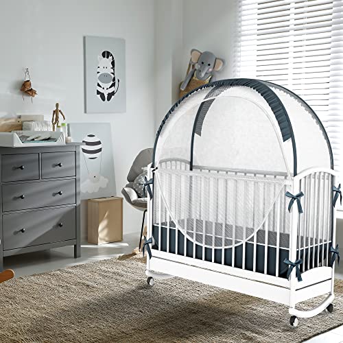 Mumzei Baby Crib Tent to Keep Baby from Climbing Out - Pop Up Safety Crib Net to Keep Baby in - Crib Mosquito Net โ See Through Premium Mesh Cover - Grey