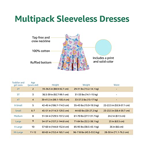 Amazon Essentials Girls' Knit Sleeveless Tiered Dresses (Previously Spotted Zebra), Pack of 2, Blue/Pink Leopard, Small