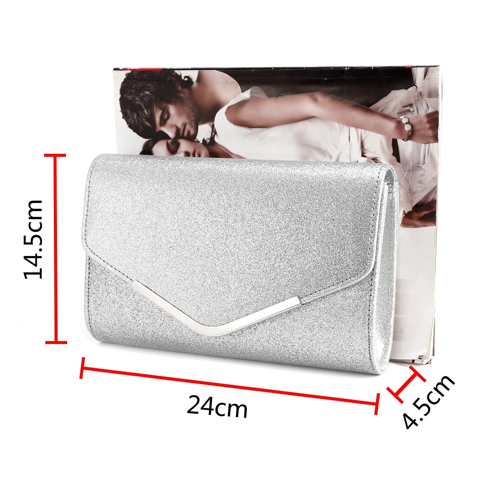 Anladia Evening Bag for Women Glittered Envelope Clutch Bag Prom Handbag Party Purse Shoulder Clutch(Silver)