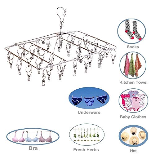 Fayleeko Clothes Drying Rack with 34 Clips, Folding Stainless Steel Drying Hanger, Baby Hangers,Clothes Hangers for Drying Socks,Drying Towels, Diapers, Bras, Baby Clothes,Underwear