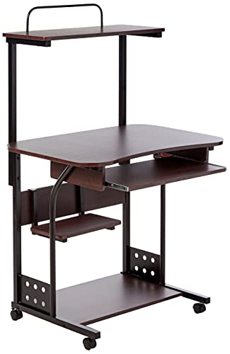 Target Marketing Systems Mobile Computer Home Office, Modern Writing Desk with Bookshelf, PC Laptop Study Table Workstation, Espresso
