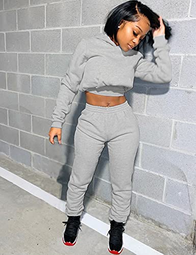 Angsuttc Track Suits for Women Set, 2 Piece Sweatsuits Outfits Long Sleeve Hoodie Sweatshirt Pants Sets Light Grey L