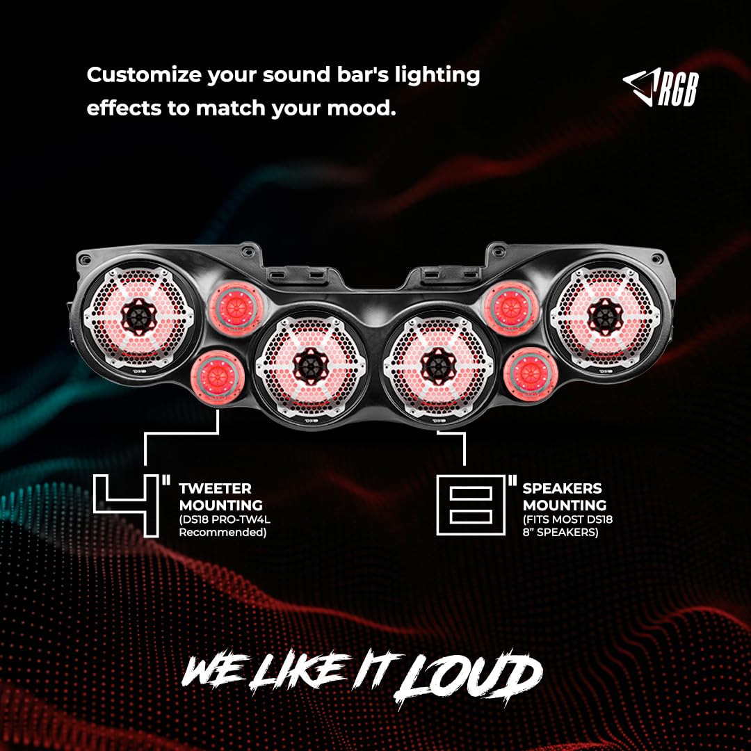 DS18 JL-SBAR Overhead Soundbar for Jeep Wrangler JL/JLU/JT 2018-2022. Fits 4 X 8 Speakers and 4 X 3.78 Tweeters, High Durable Plastic Mold Injected UV Protected, Black