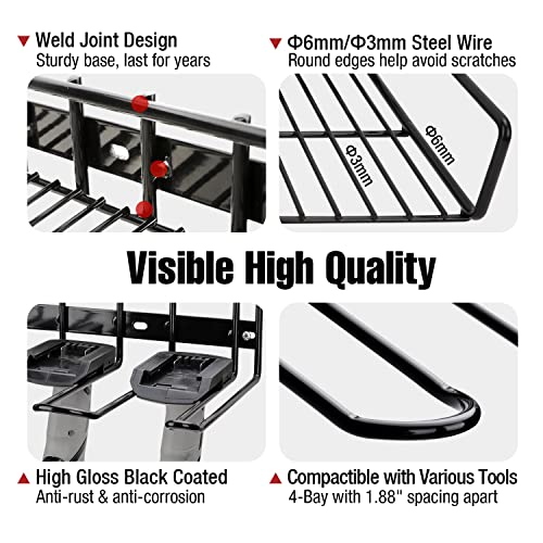 UNITEDPOWER Wall Mounted Power Tool Organizer Holder, Heavy Duty Utility Storage Rack for Battery Powered Hand Tools, Cordless Drill Rack and Tool Shelf w/Compact Design, Perfect for Father's Day