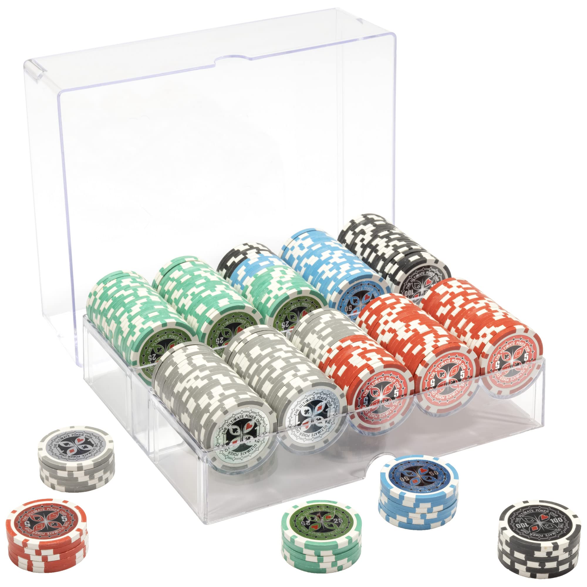 MBGBrybelly Ultimate Poker Chip Set in Acrylic Carry Case - Holo Inlay Heavyweight 14-Gram Casino Quality Poker Chips - Display and Transport Your Collection - Heavy-Duty Protection (200 ct)