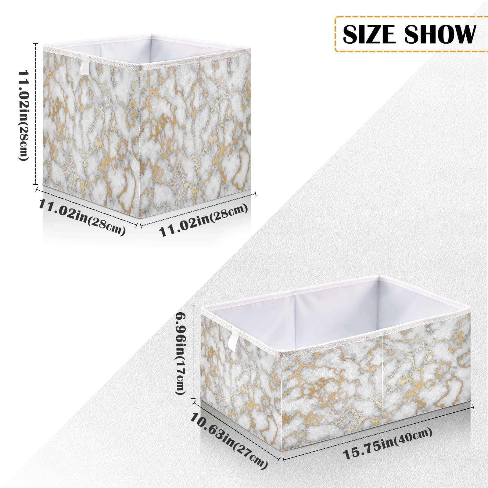 ALAZA Collapsible Storage Cubes Organizer,Marbl with Inlaid Gold Storage Containers Closet Shelf Organizer with Handles for Home Office