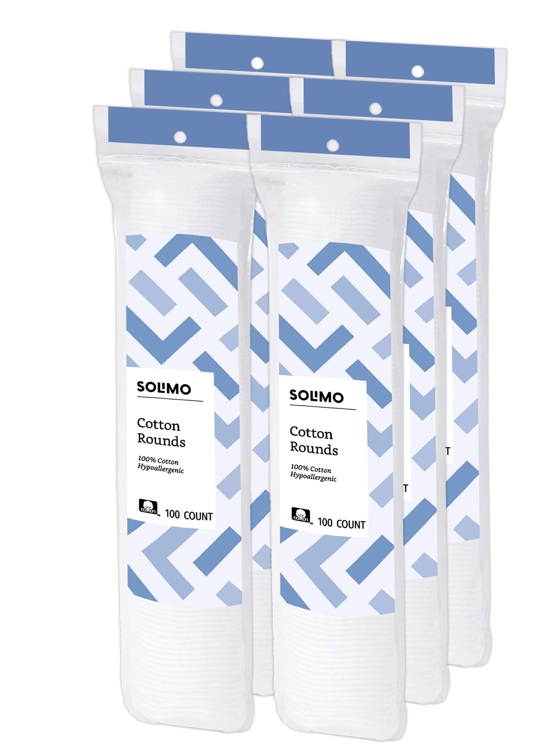 Amazon Brand - Solimo Cotton Rounds, 600 Count (6 Packs of 100)