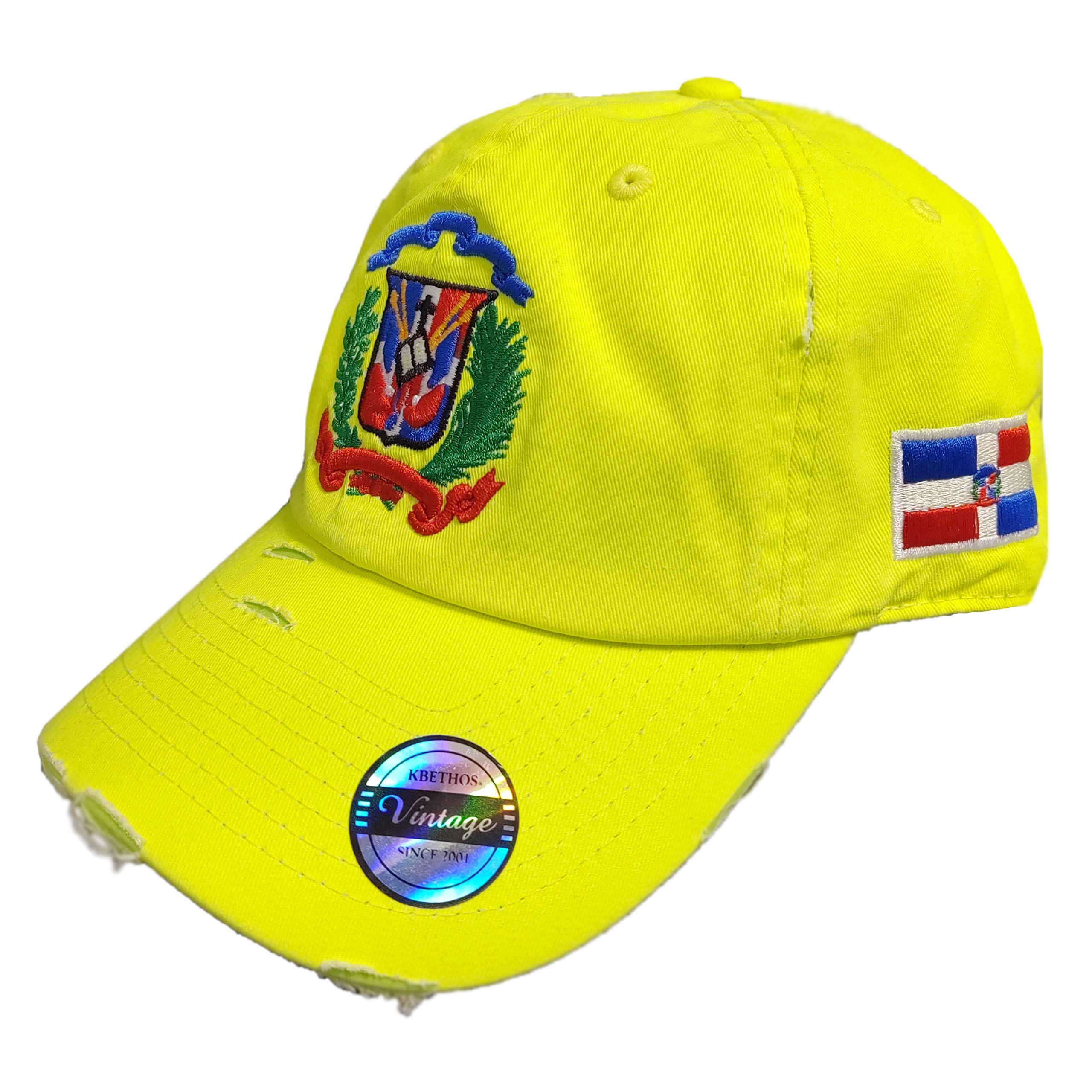 Adjustable Vintage Cap Dominican Republic RD and Shield (Vintage Neon Lime/Full Color)