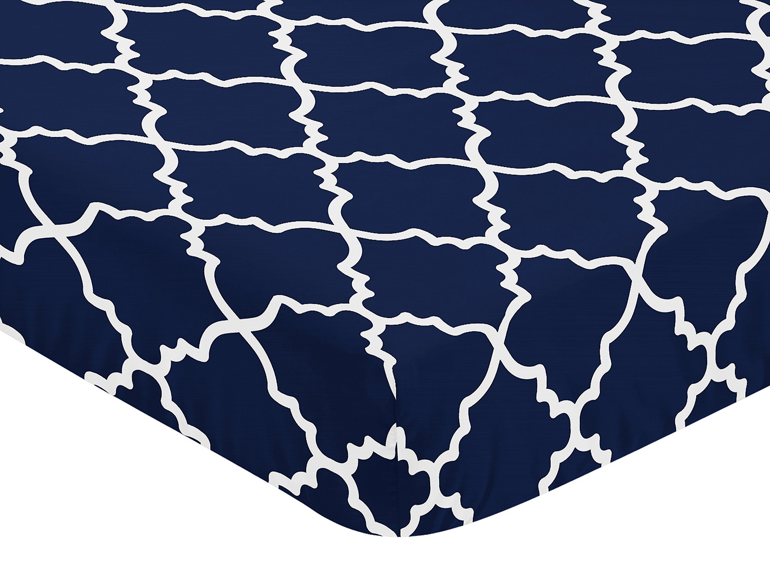 Navy Blue and White Modern Baby or Toddler Fitted Crib Sheet for Trellis Lattice Collection by Sweet JoJo Designs