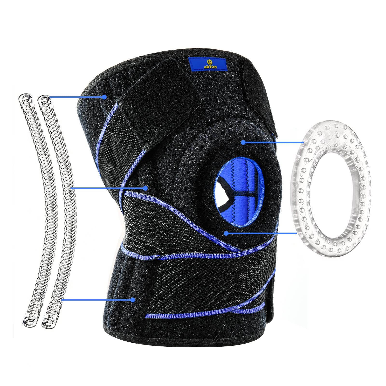 ABYON Knee Brace with Side Stabilizers & Patella Gel Pads for Meniscus Tear, Knee Support with Compression Band for Maximum Knee Pain Support and fast recovery, Non Slip Adjustable Knee Braces for Men