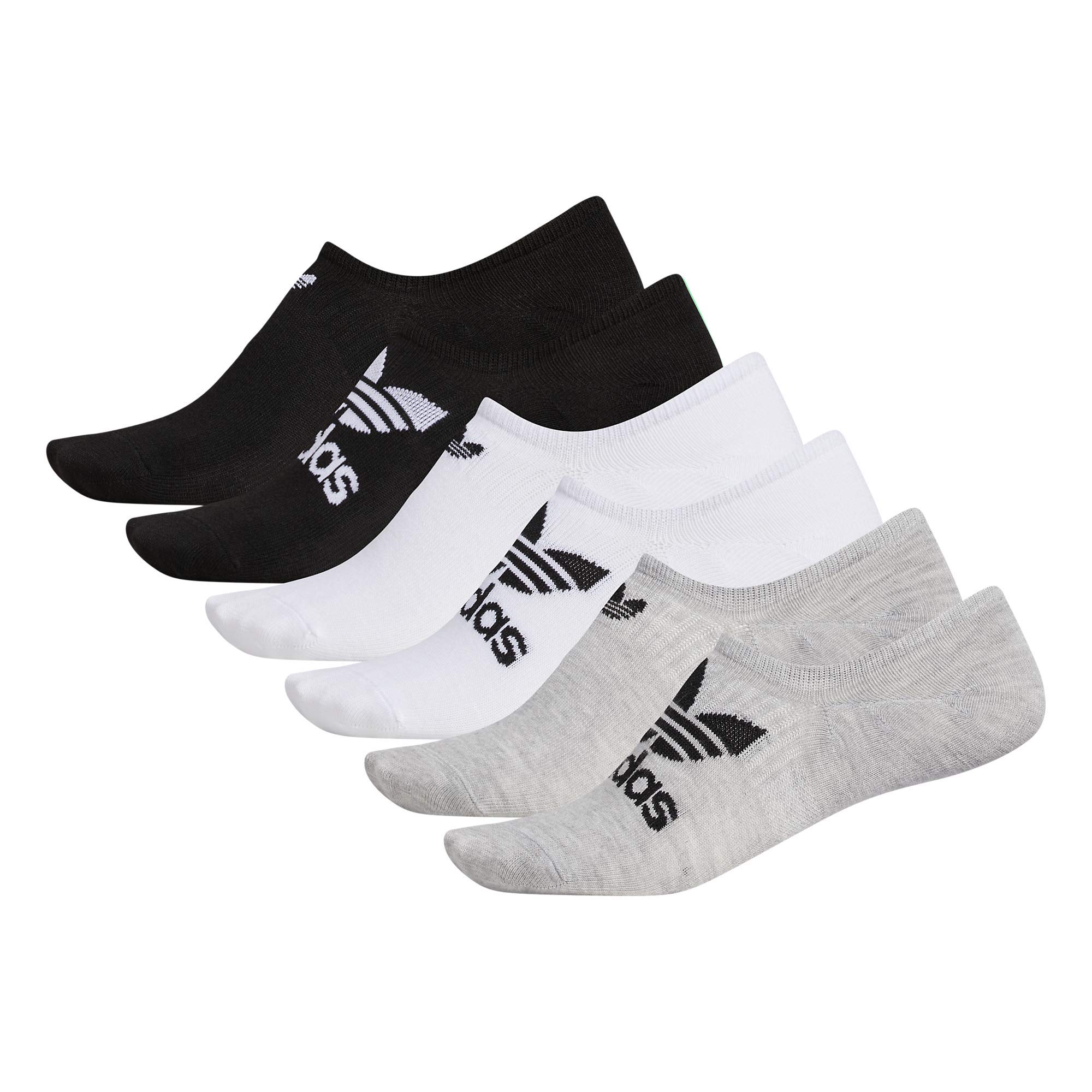 adidas Originals Men's Classic Trefoil Superlite Super No Show Socks (6-Pair), Heather Grey/White/Black, Large