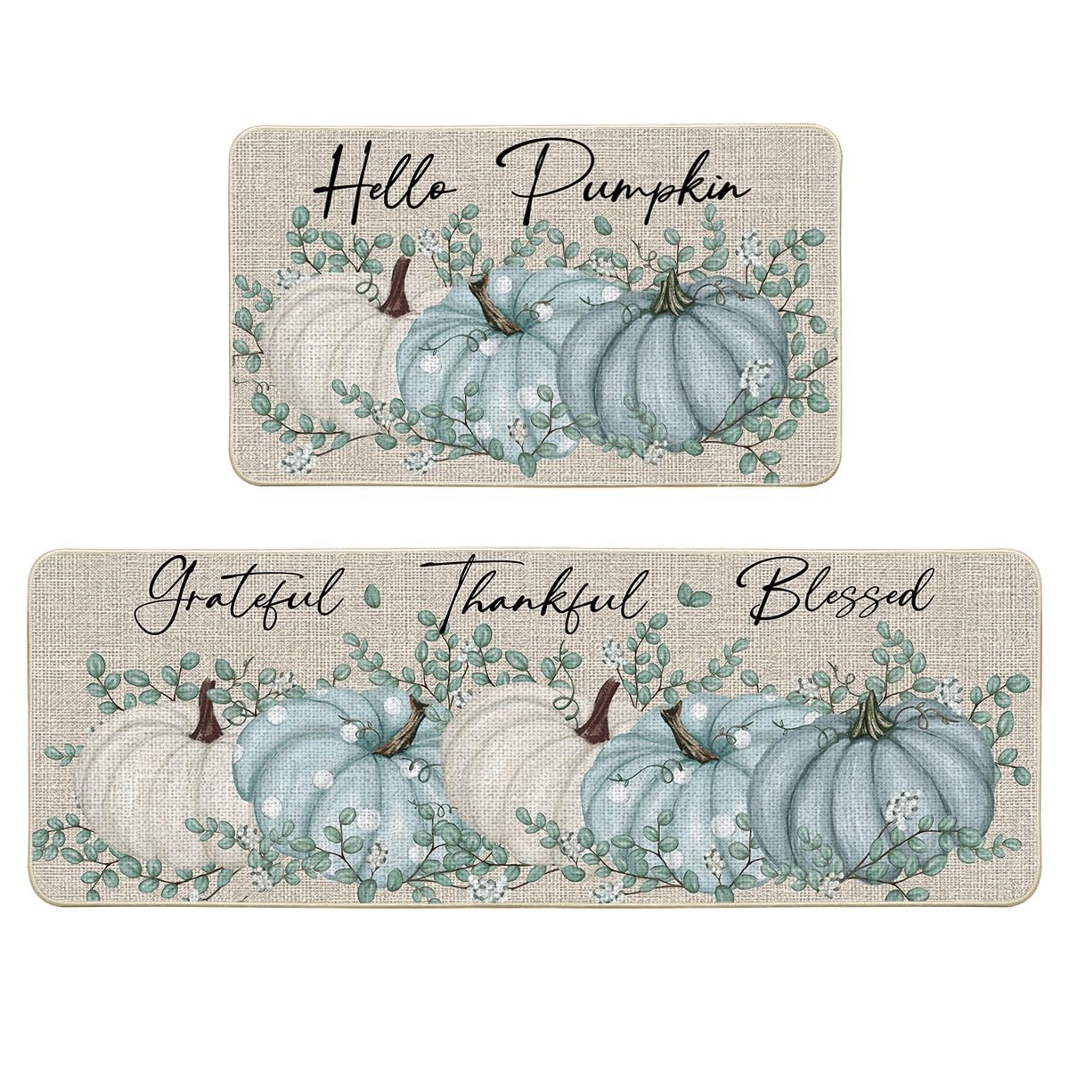 Artoid Mode Orange Maple Leaves Happy Fall Y'all Kitchen Mats Set of 2, Thanksgiving Home Decor Low-Profile Kitchen Rugs for Floor - 17x29 and 17x47 Inch