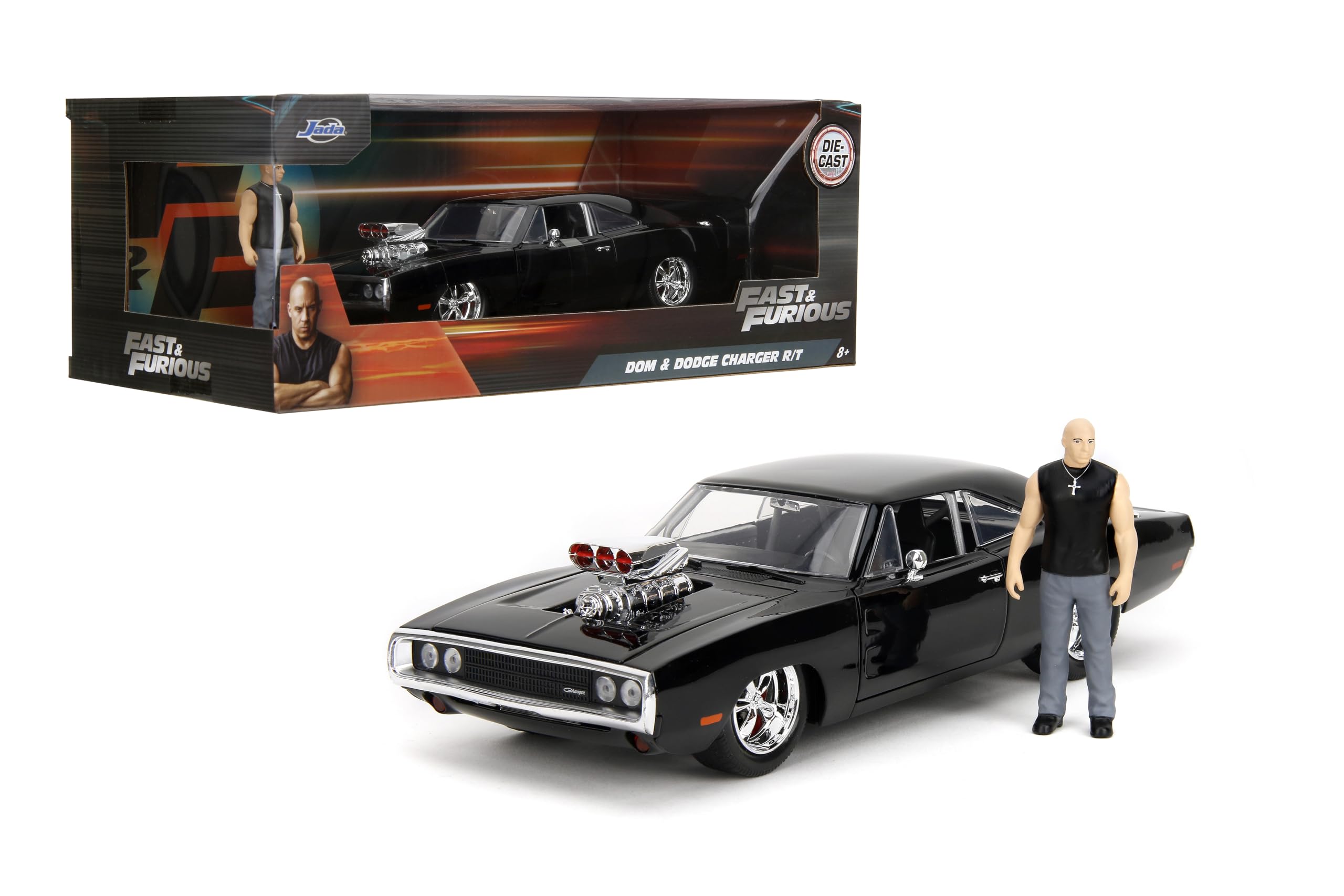 Fast & Furious 1:24 Dom's Dodge Charger Die-cast Car & 2.75" Dominic Toretto Figure, Toys for Kids and Adults