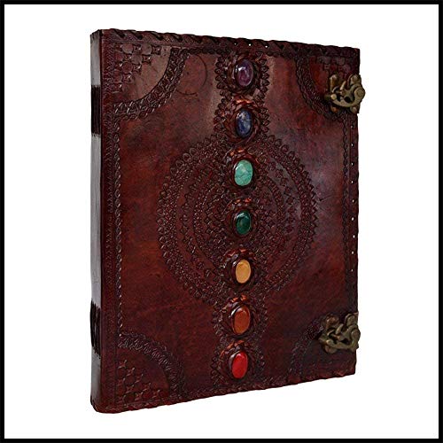 Leather Journal Book Seven Chakra Medieval Stone Embossed Handmade Book of Shadows Notebook Office Diary College Book Poetry Book Sketch Book 10 x 13 Inches