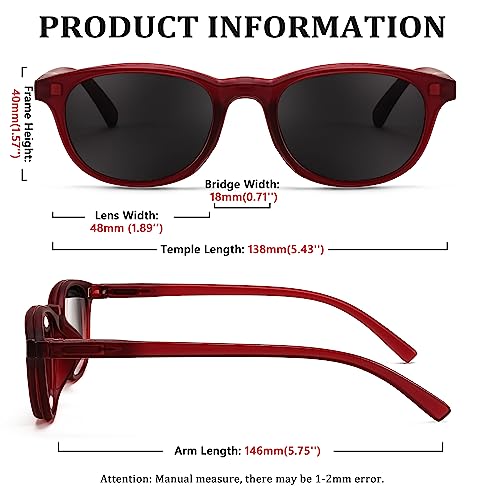 FEISEDY Fashion Reading Sunglasses Women Men Square Reader Sunglasses UV400 Protection Polarized Lens B2390(Red,1.50x)