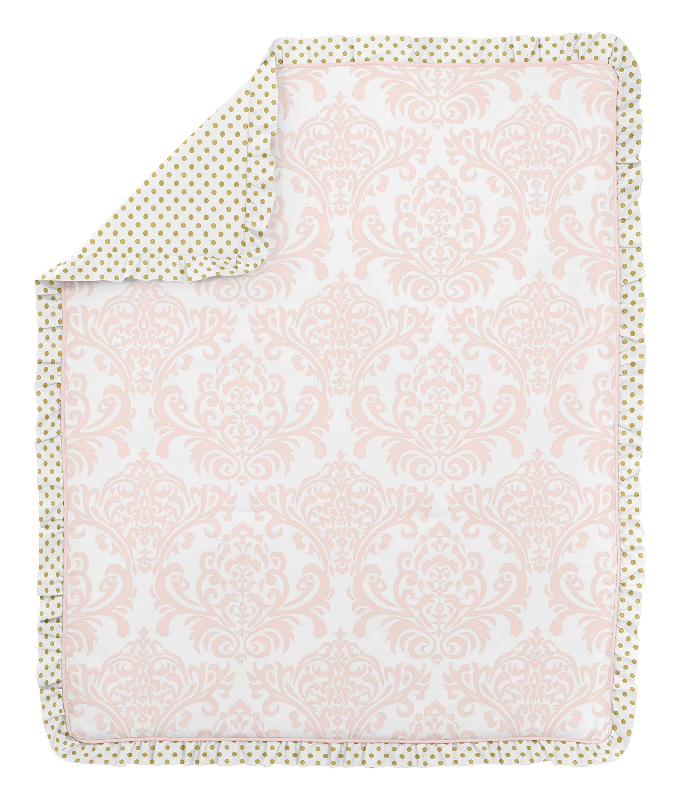 Sweet Jojo Designs Blush Pink White Damask and Gold Polka Dot Amelia Girl Baby Bedding 4 Piece Crib Set