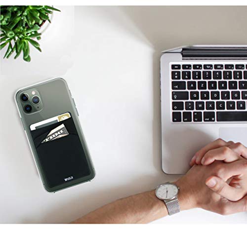 WUOJI RFID Blocking Phone Card Wallet - Double Secure Pocket - Ultra-Slim Self Adhesive Credit Card Holder Card Sleeves Phone Wallet Sticker All Smartphones(Black)-2PC