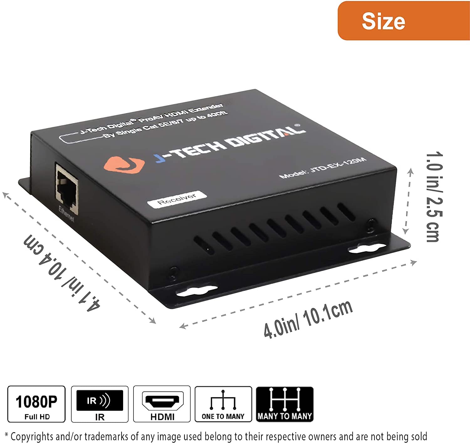 J-Tech Digital HDMI Extender Over Single Cat5e/6/7 HDMI Over Ethernet 1080p with IR Extension - Up to 400ft [TX + RX]