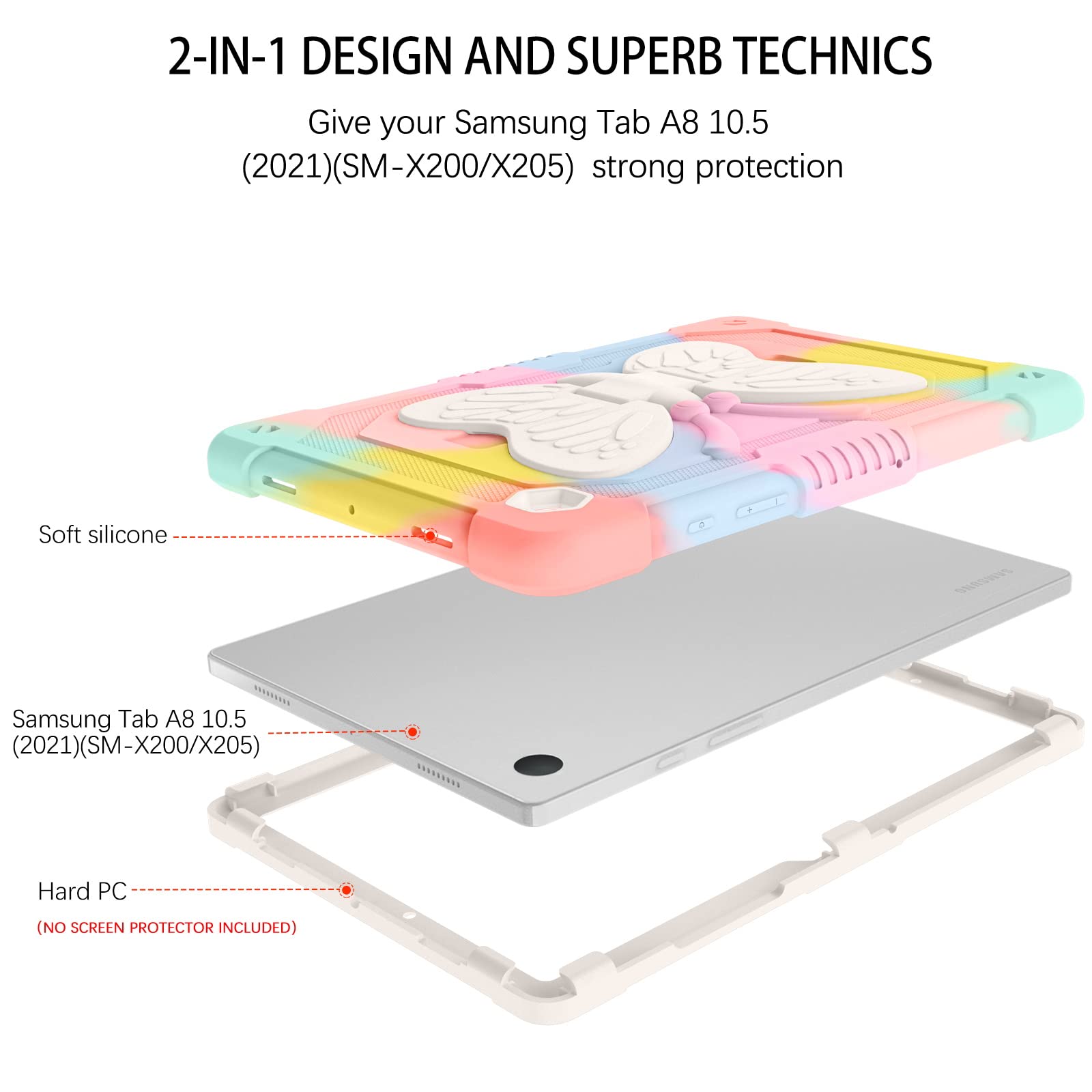 DUEDUE for Samsung Galaxy Tab A8 10.5 Case 2022, Butterfly Wings Kickstand 3D