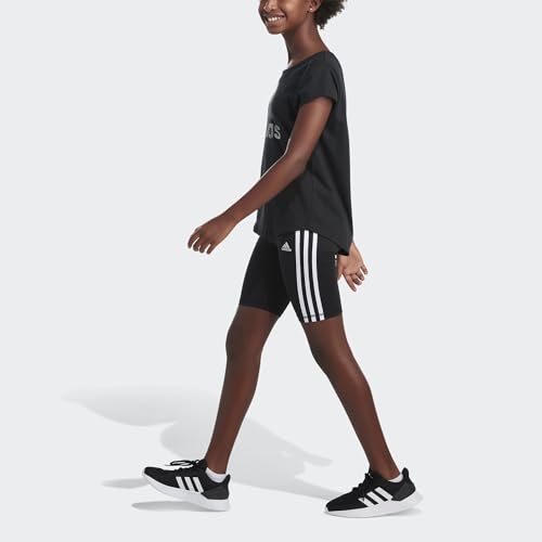 adidas Girls' Little Detached Waistband 3 Stripe Bike Short, Black, Small (Plus)