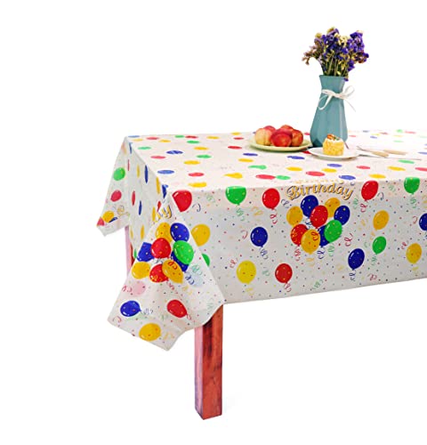 Grandipity New Happy Birthday 6 Pack Premium Disposable Plastic Picnic Tablecloth 54 Inch. x 108 Inch. Decorative Rectangle Table Cover