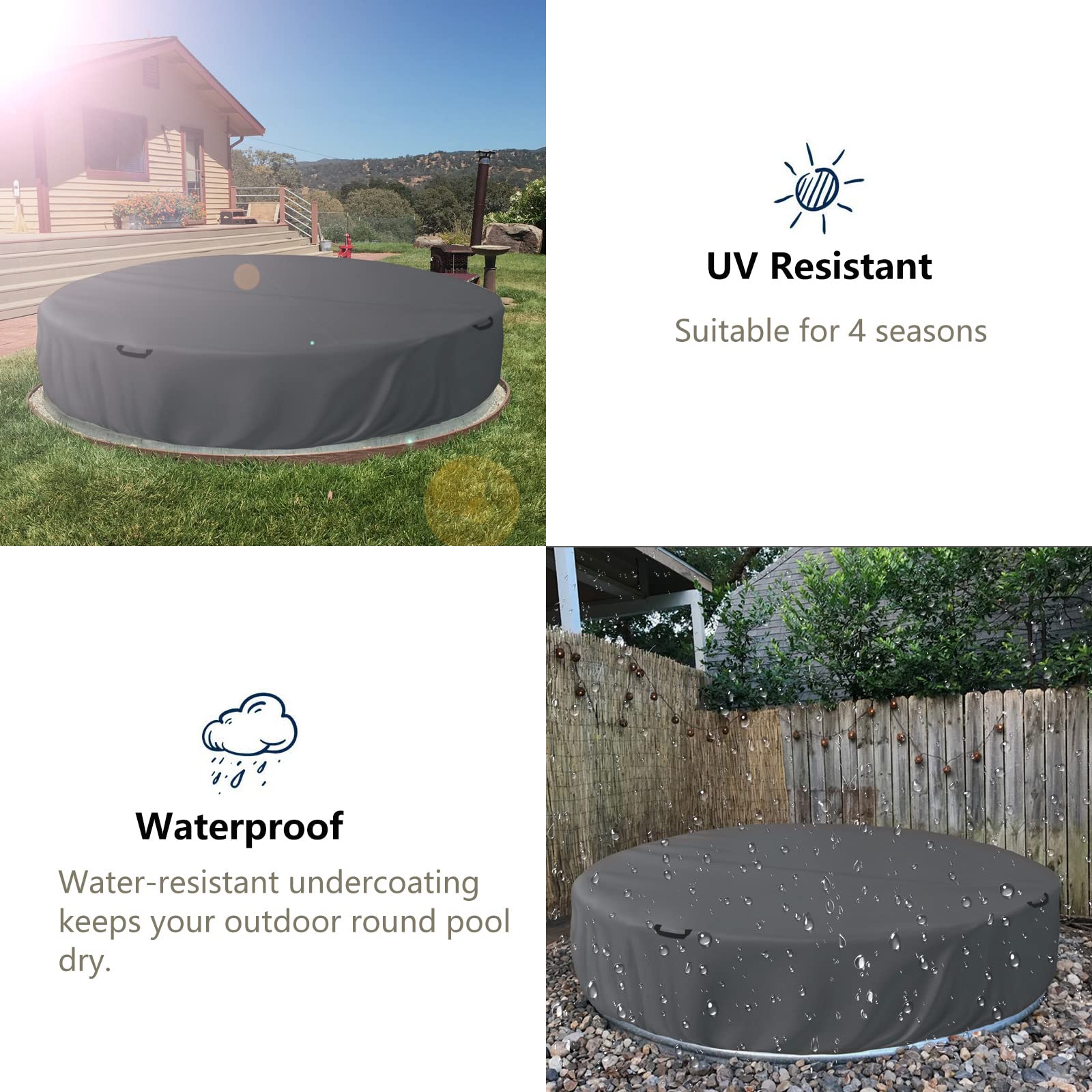 Bitubi 8 Ft Steel Round Stock Tank Pool Cover,Upgraded to Full Coverage to Prevent Rust and Aging(Grey)
