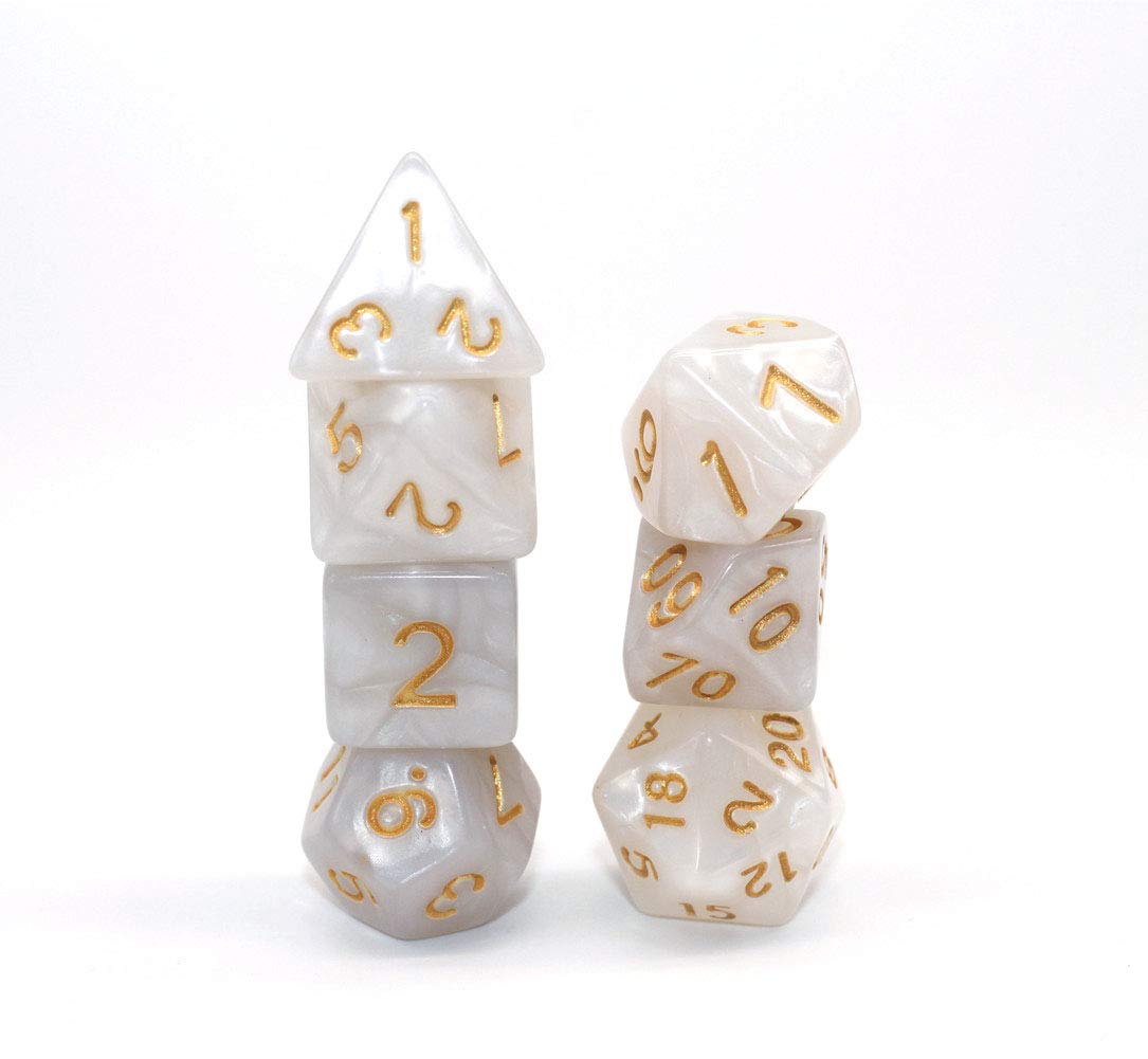DND Dice Set Pearl White RPG 7-Die Dice Set Fit Dungeons and Dragons(D&D) Pathfinder MTG Role Playing Games Polyhedral Dice with Dice Pouch