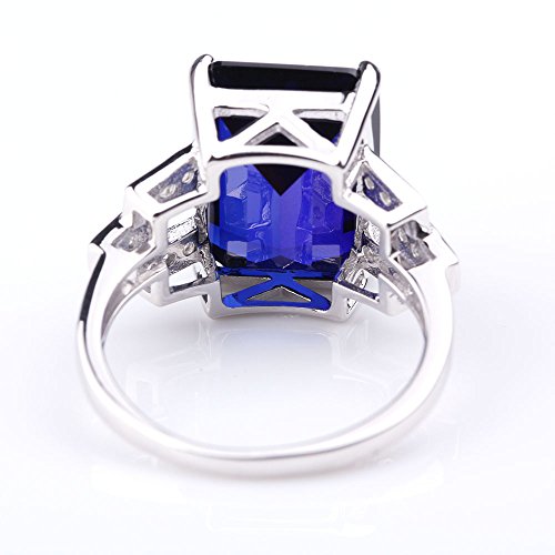 ANGG Women 9.4ct Blue Created Sapphire Ring Engagement Wedding Jewelry 925 Sterling Silver