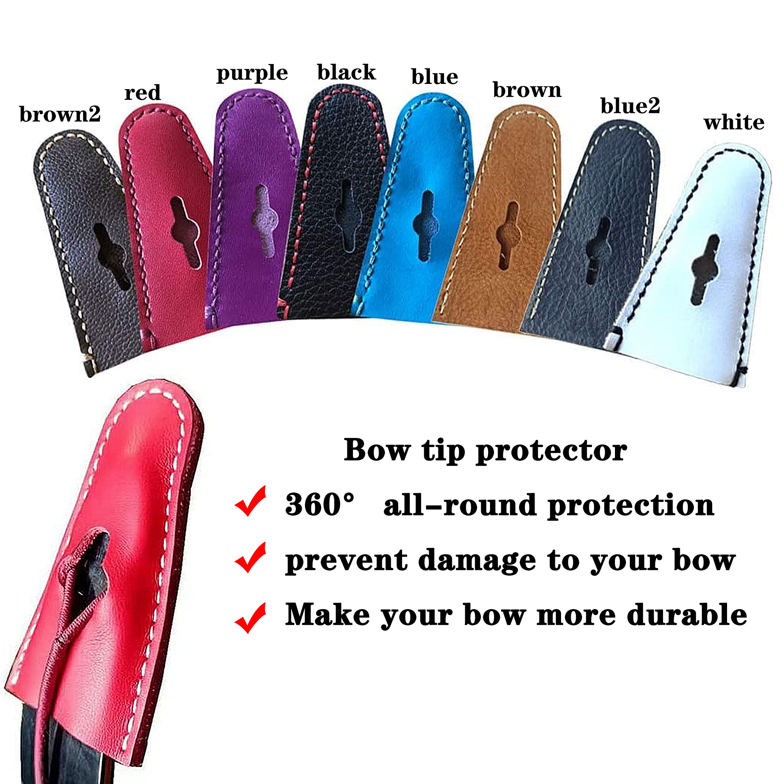 AMEYXGS 2pcs Archery Recurve Bow Tip Protector Leather Bow Limb Tip Guard Protector End Replacement Caps for Archery Hunting Accessories (Black)
