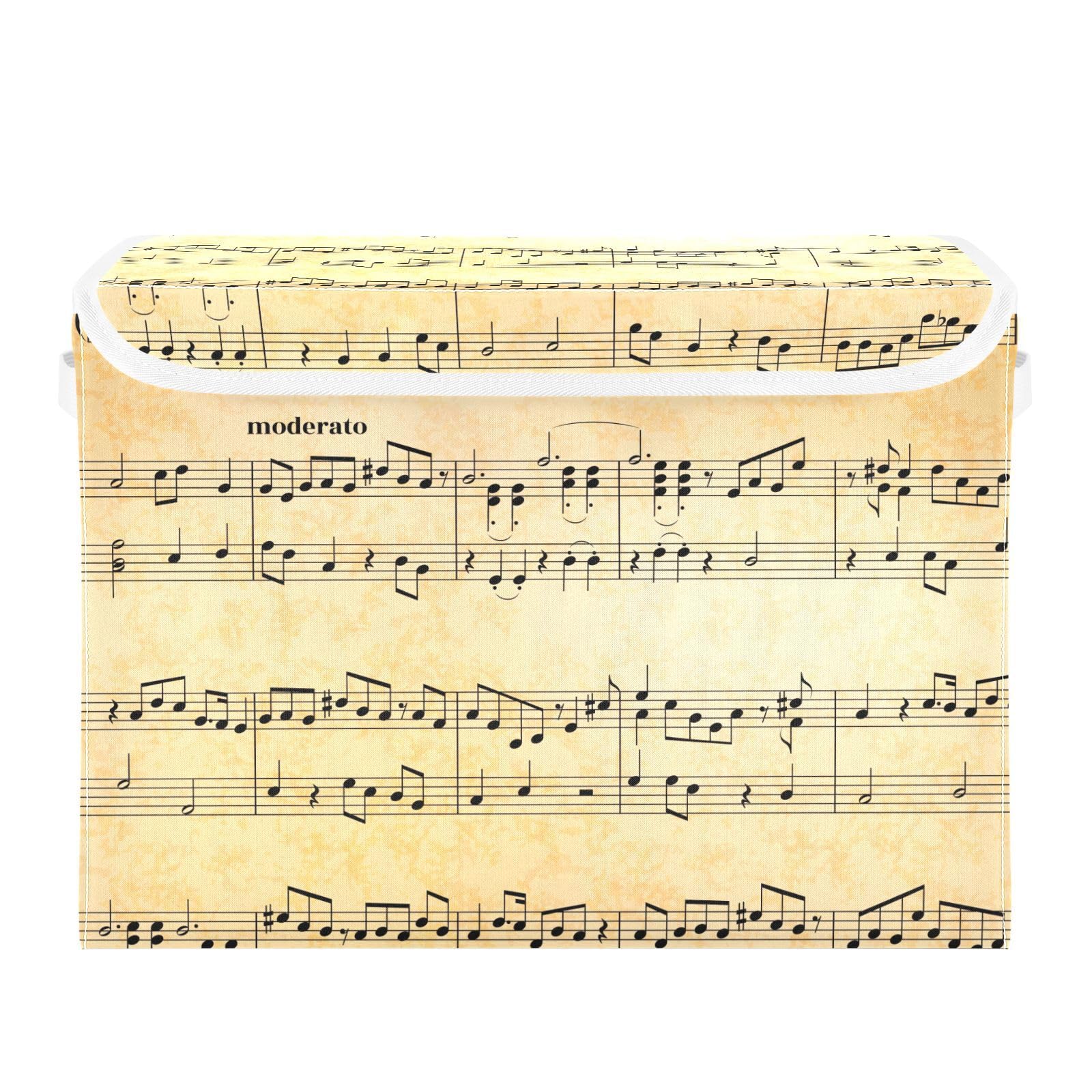 BiCca Music-sheet-old-pattern Large Fabric Storage Boxes with Handles, Large Foldable Storage Bin with Lid, for Shelves Closet Home Bedroom Office., style