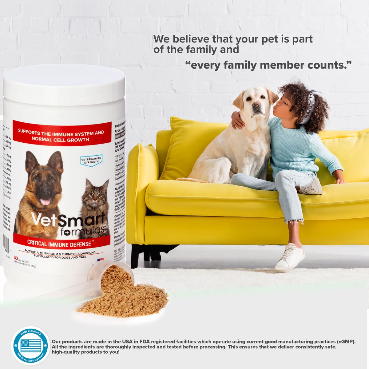 Critical Immune Defense for Dogs & Cats; Supports Normal Cell Growth - Turkey Tail, Reishi, Shiitake and Maitake Mushroom Formula with Patented White Turmeric Root Extract - 90-Day Supply